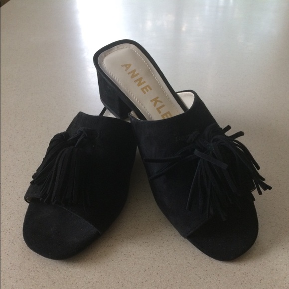 Anne Klein | Shoes | Anne Klein Black Suede Slides With Tassels | Poshmark